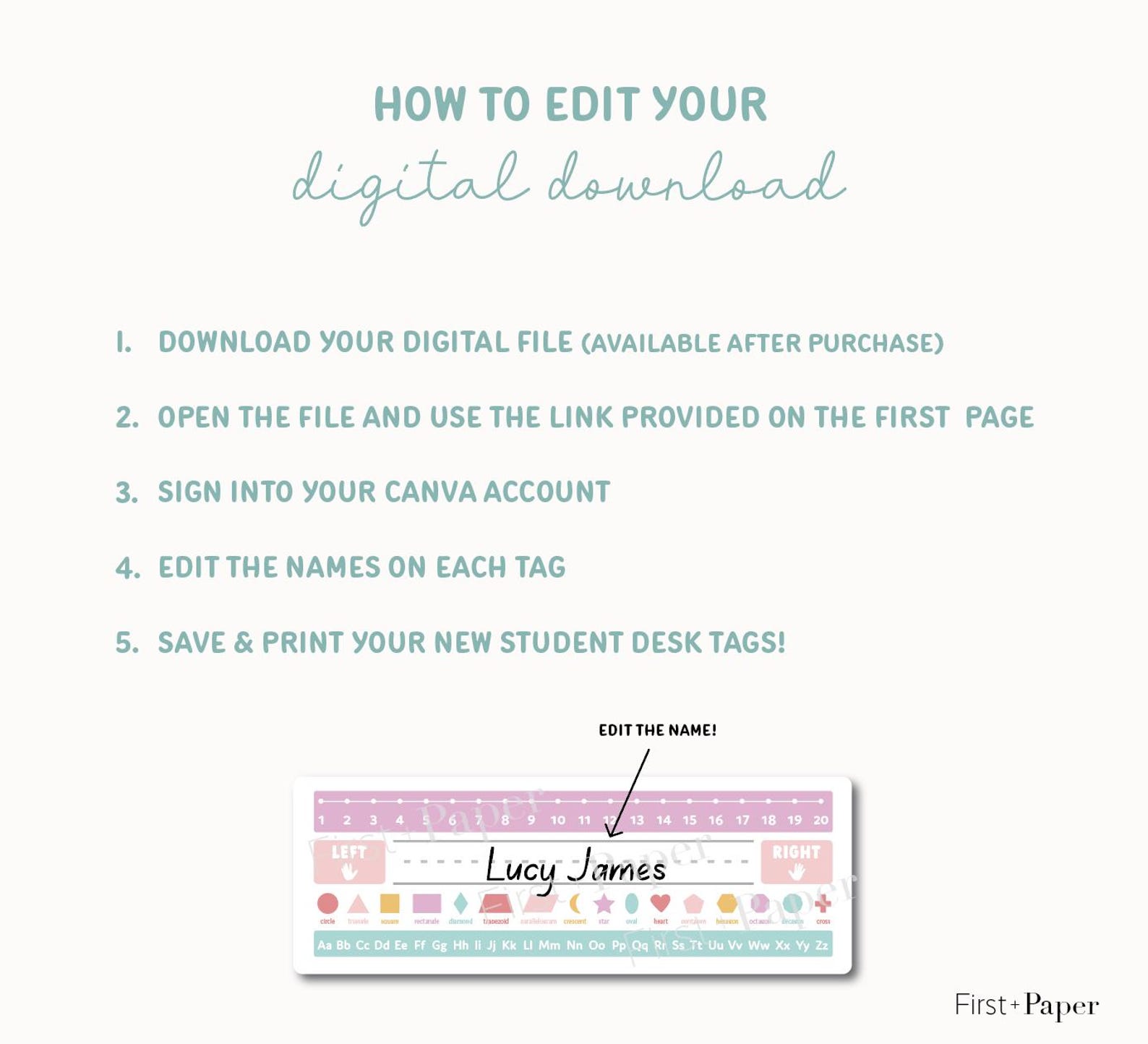 Student Desk Tags - EDITABLE FILE With Canva - Digital Download Only ...