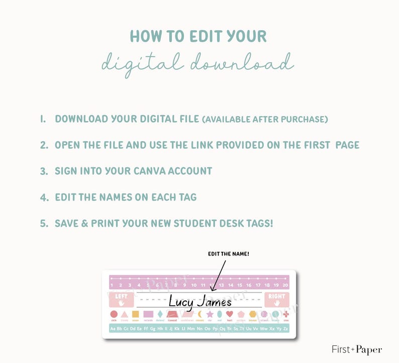 Student Desk Tags - EDITABLE FILE With Canva - Digital Download Only ...