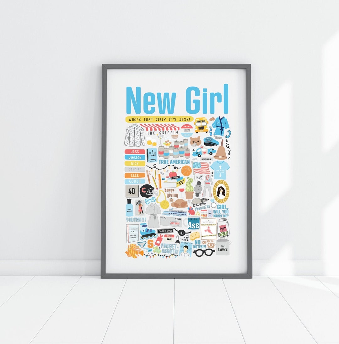 New Girl TV Show Collage Poster Quotes, Symbols, Icons, Drawings gift ...