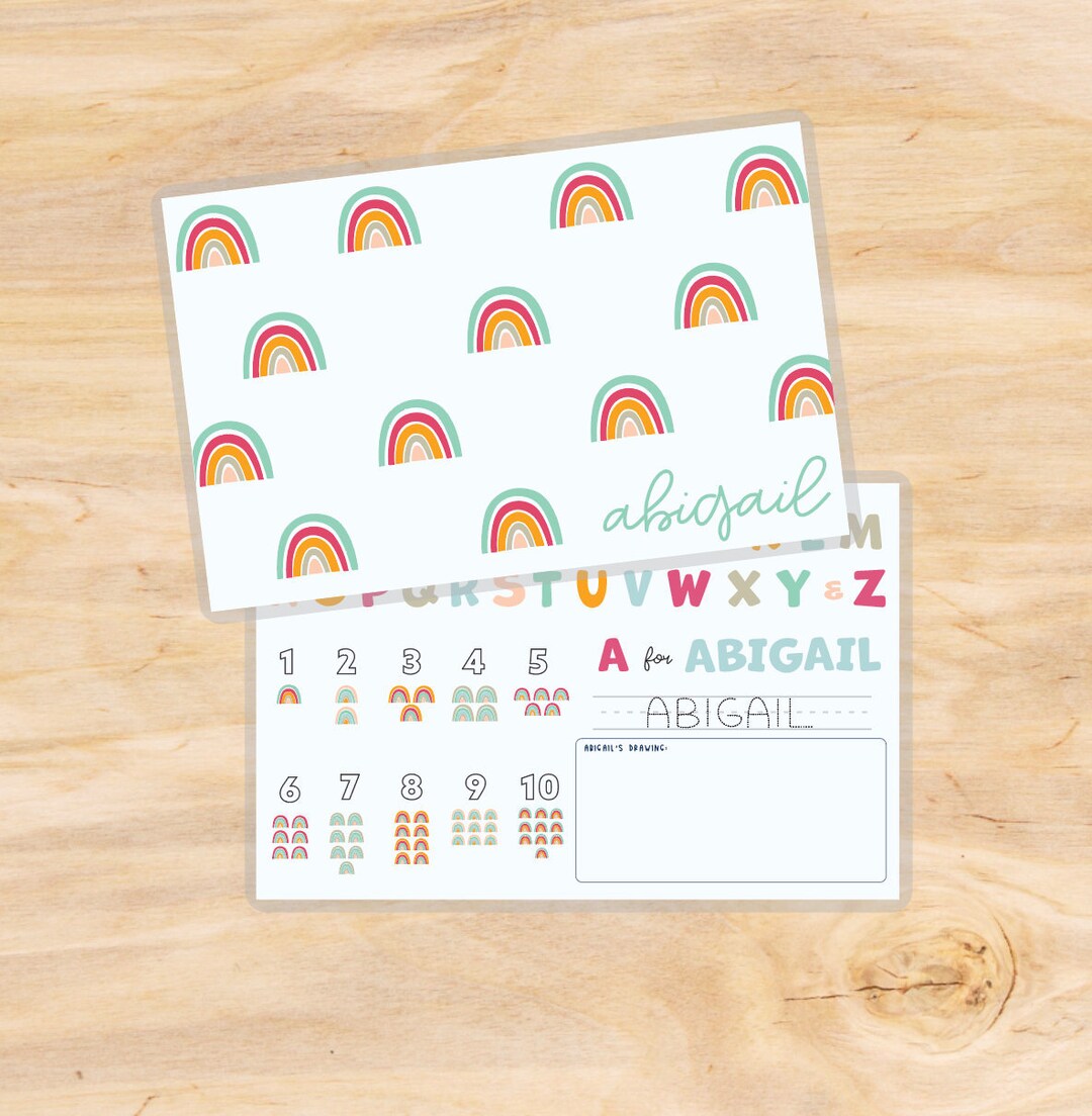 Personalized Kids Placemats - Rainbows - Shapes - ABC - 1-10 - Name ...