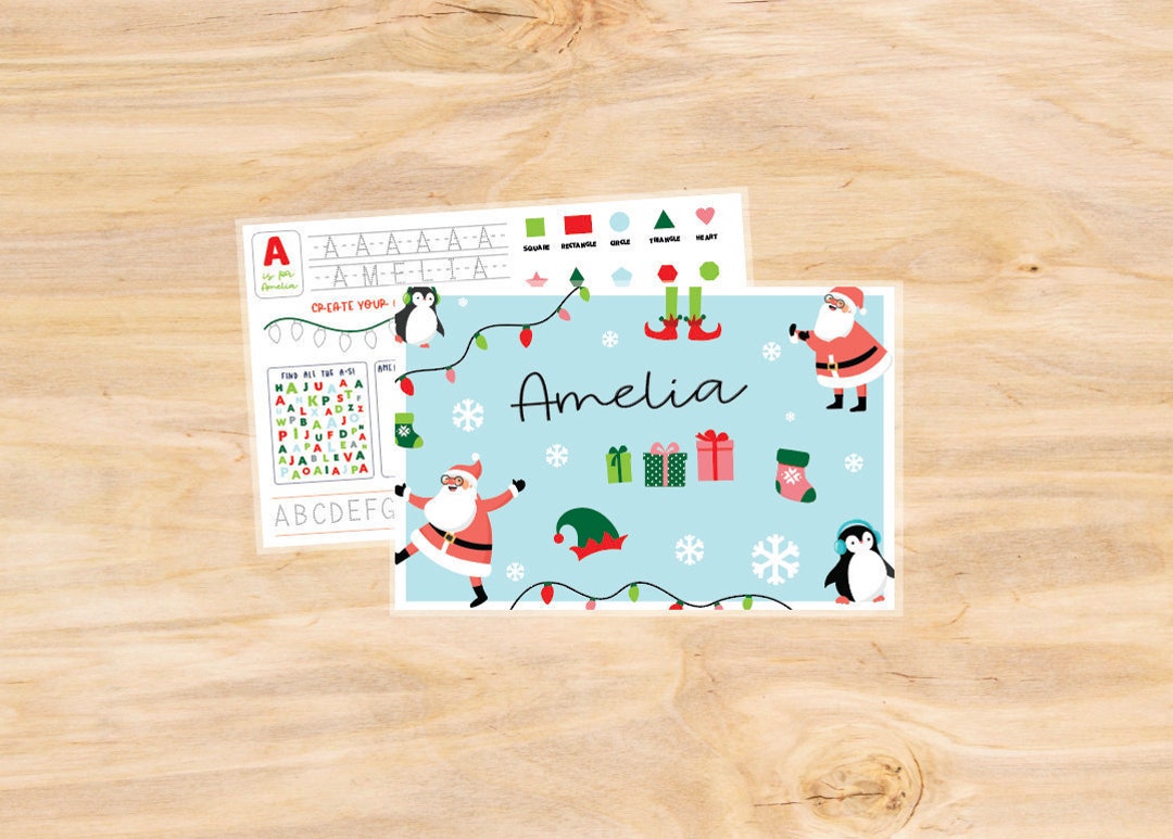 Personalized Kids Placemats - Holiday Christmas Theme - Preschool Level ...