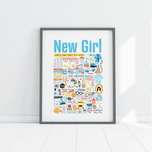 New Girl TV Show Collage Poster Quotes, Symbols, Icons, Drawings gift ...