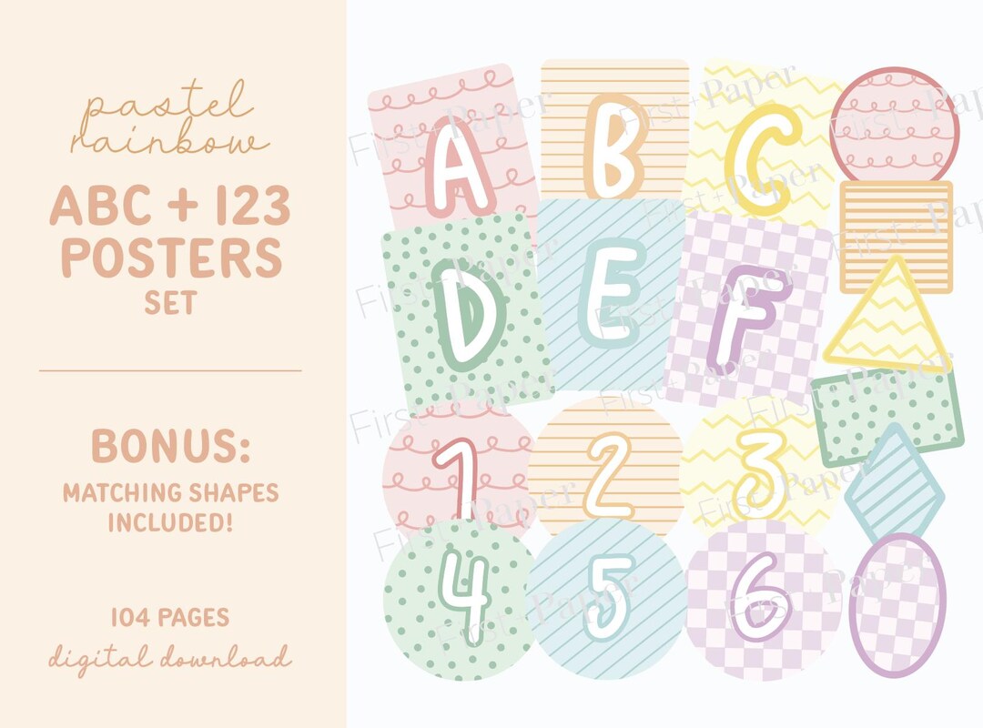 Pastel Rainbow ABC + 123 Posters - Digital Download Only - 1-20 (x2) A ...