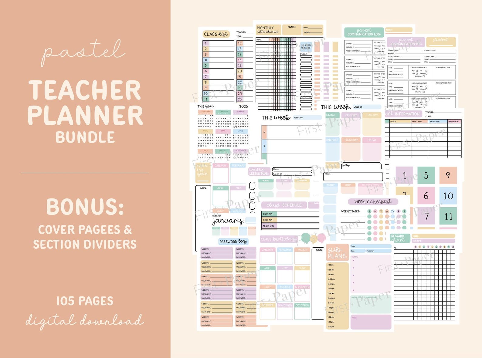 Pastel Teacher Planner Bundle- Digital Download Only - Lesson Plans ...