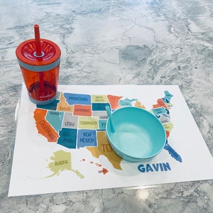 Personalized Kids Placemats - USA - States and Capitals - Map of United ...