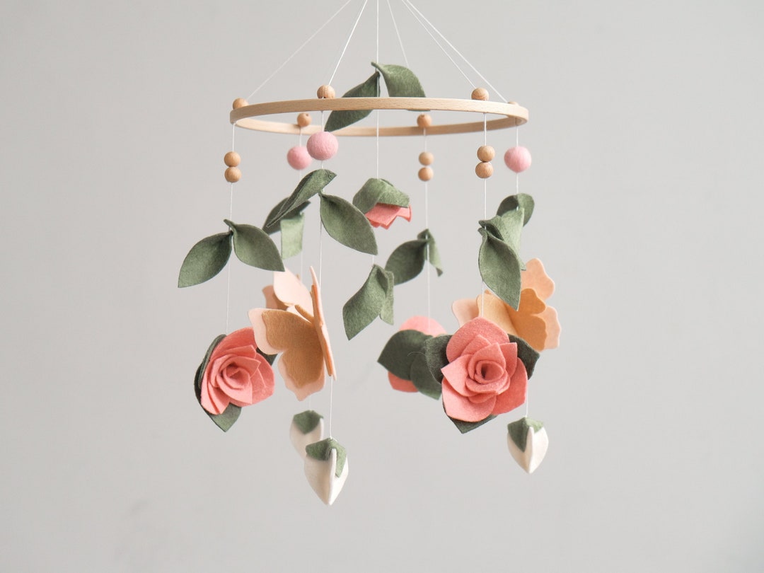 Floral Butterfly Baby Mobile, Felt Flower Crib Decor - Etsy
