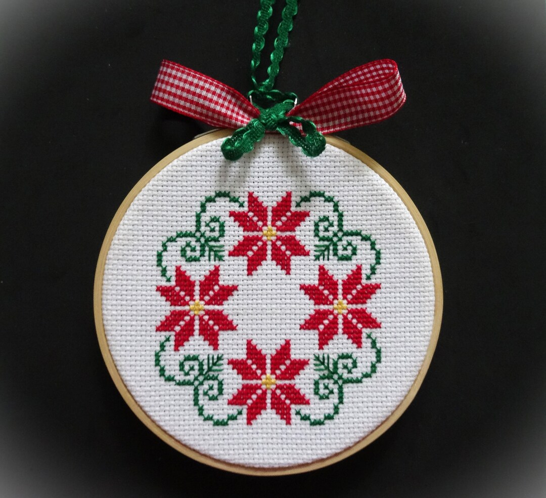 New Completed Cross Stitch Hanger/ornament POINSETTIA - Etsy
