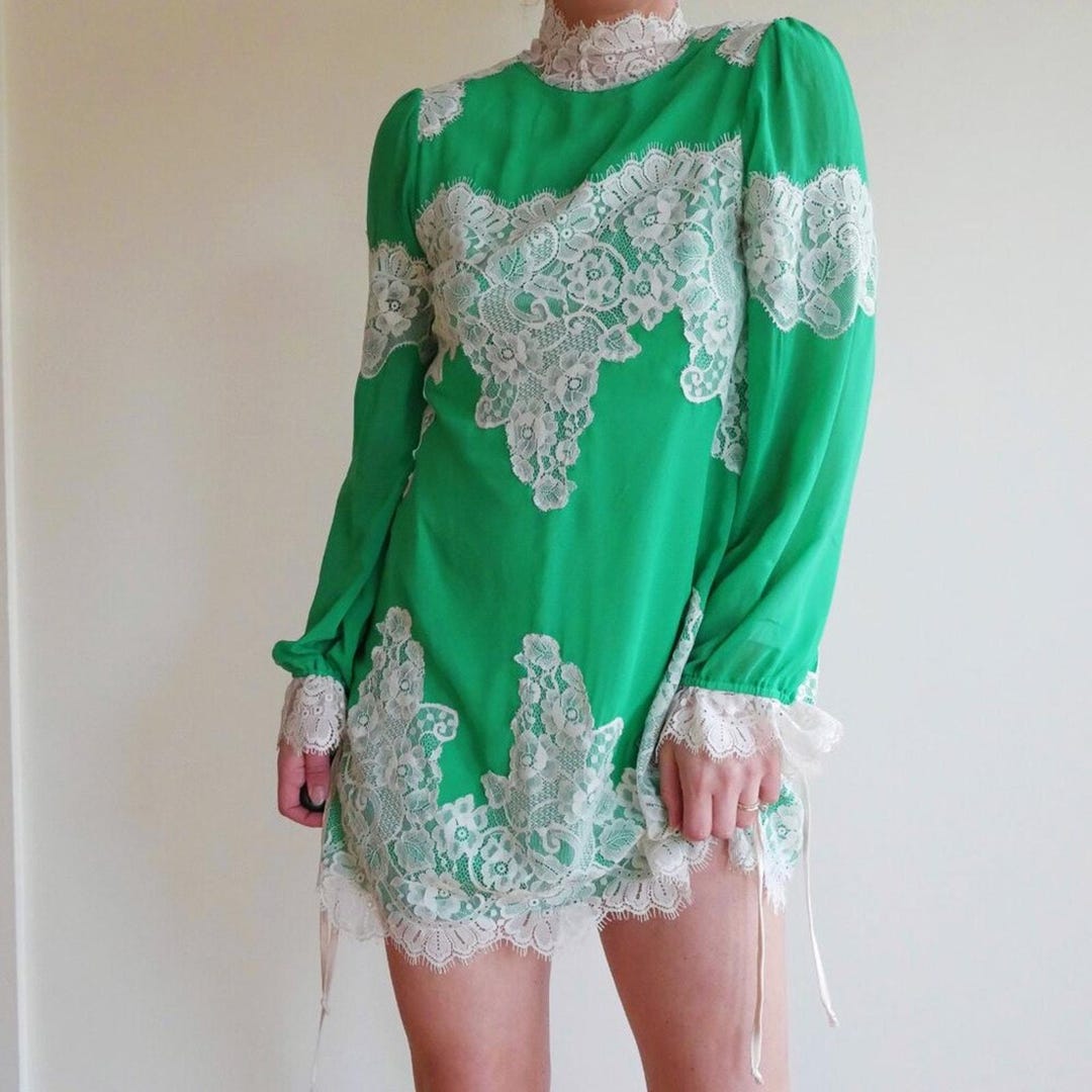 Hot as Hell Queen 4 A Day Mini Dress Emerald Green Lace Detail Boho ...