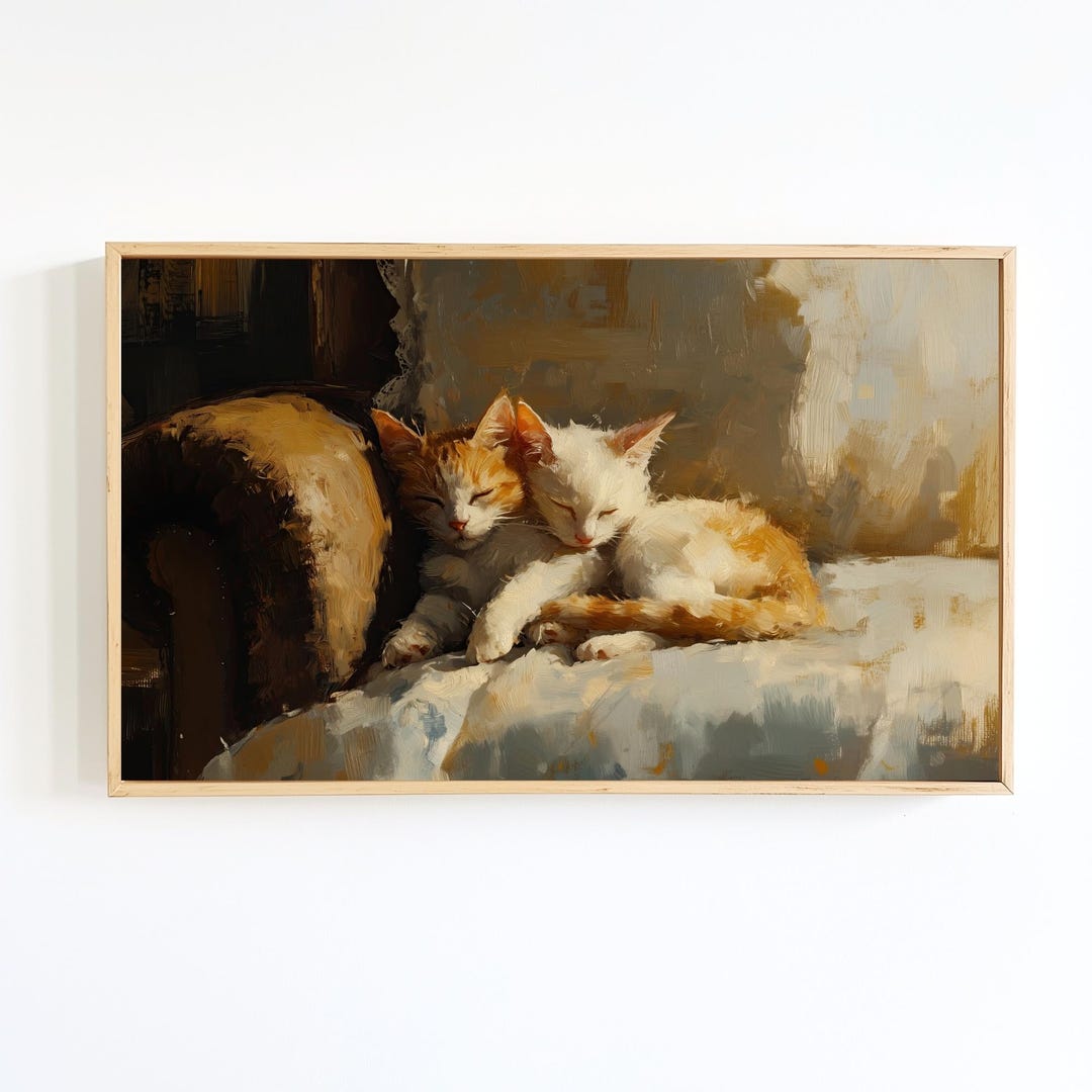 Vintage Kittens Painting: Cottagecore Cat Nap Print (digital Download ...
