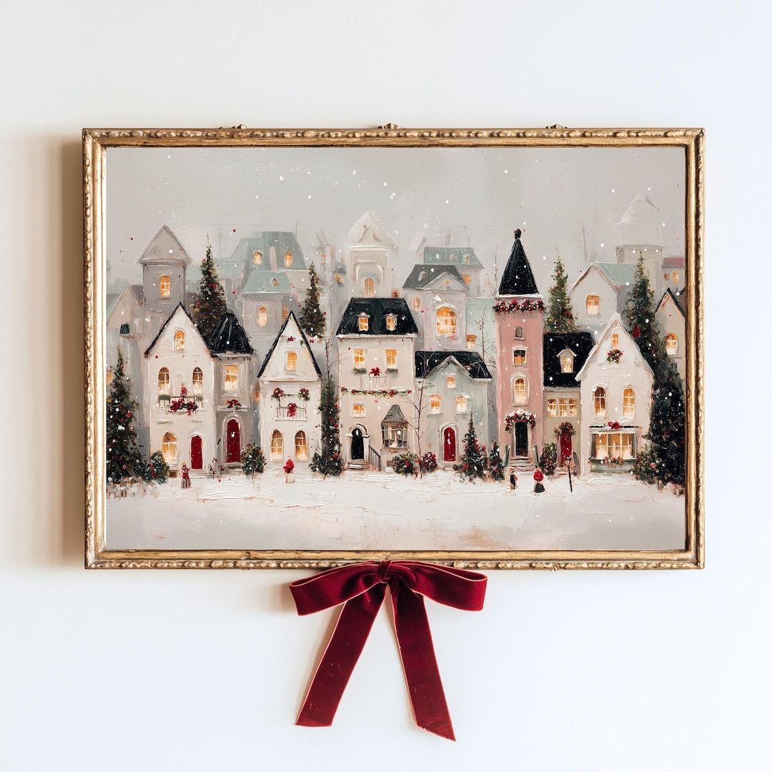 Christmas Village Painting | Snowy Holiday Wall Art (digital Download ...