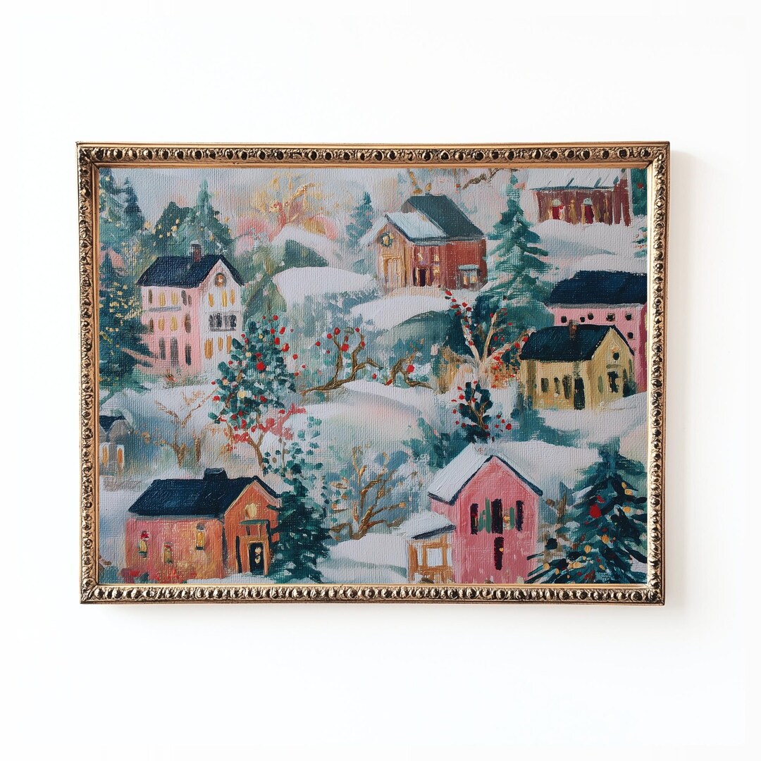 Christmas Village Painting: Rustic Winter Cottage Art (digital Download ...