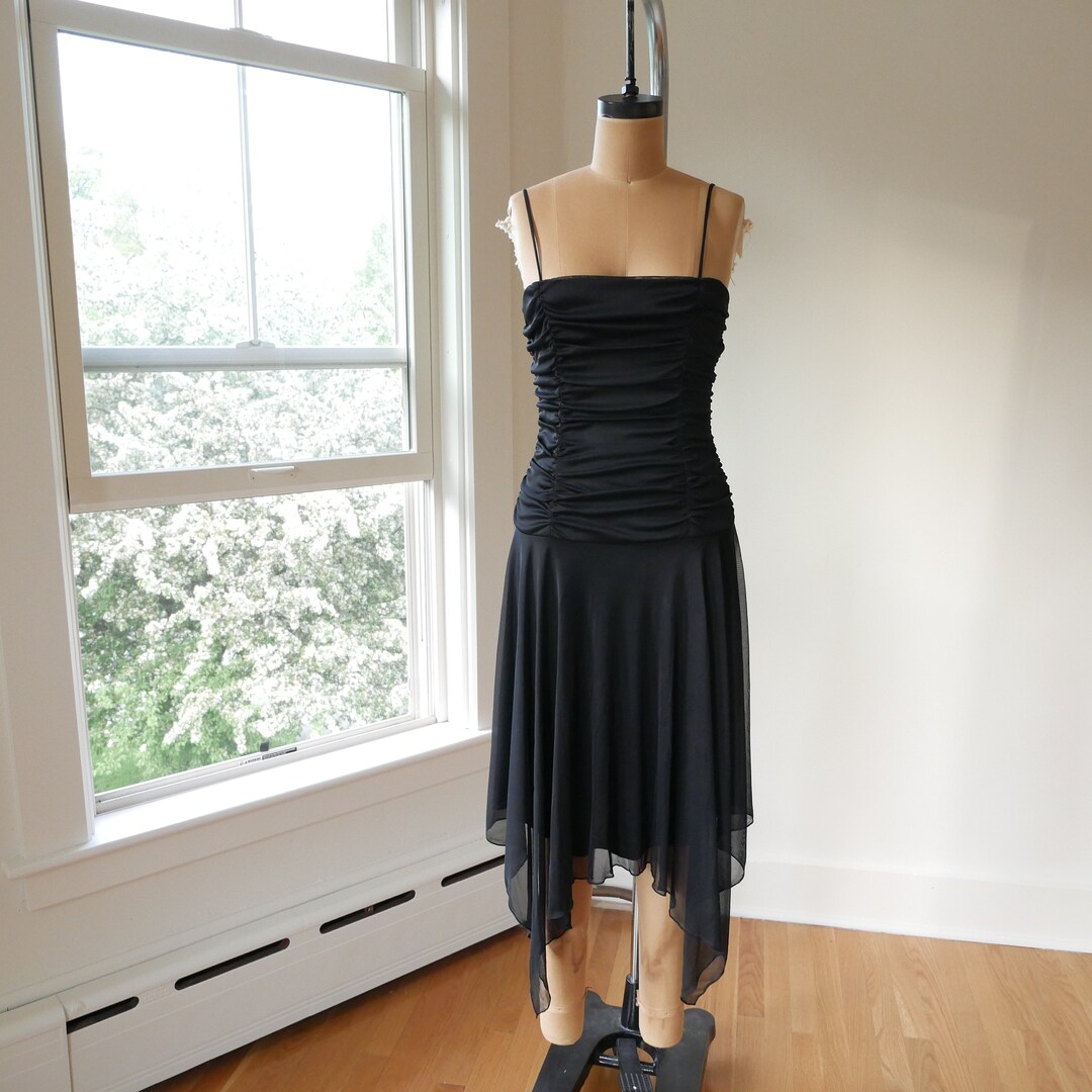 Black Fairy Dress Asymmetrical Hem Ruched, Drop-waist, Fairy-core Whimy-goth Y2k Vintage by Xoxo ...