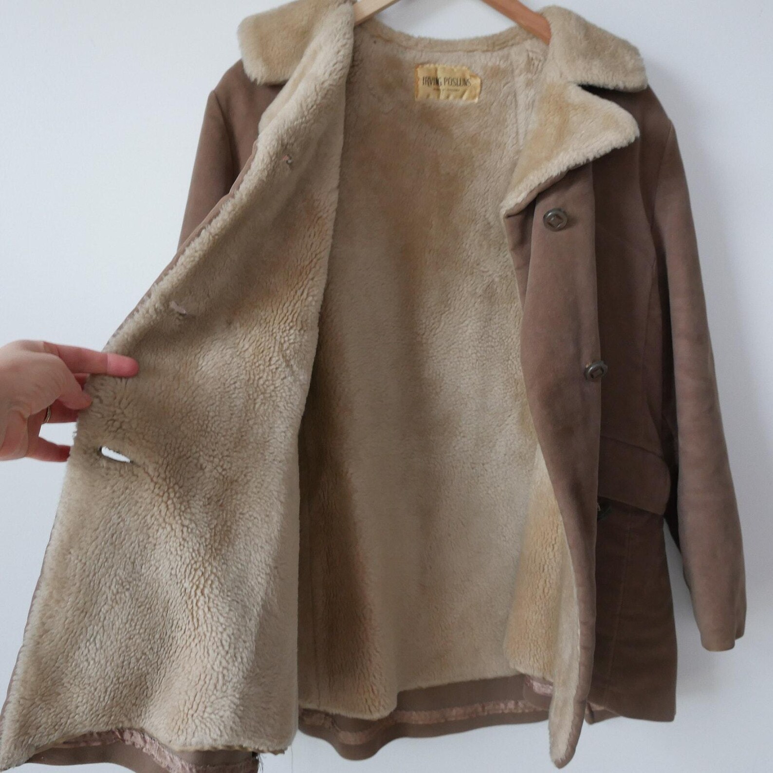 70s Shearling Jacket 1970s Vintage Sheepskin Borg Deep Pile Taupe Coat ...