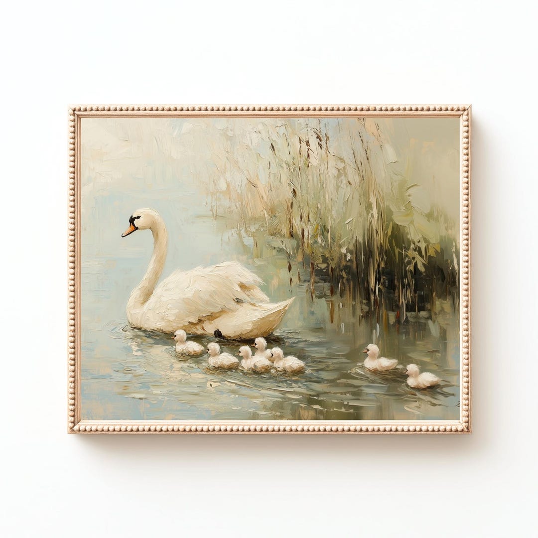 Swan Family Vintage Art Print: French Impressionist Nursery Decor ...