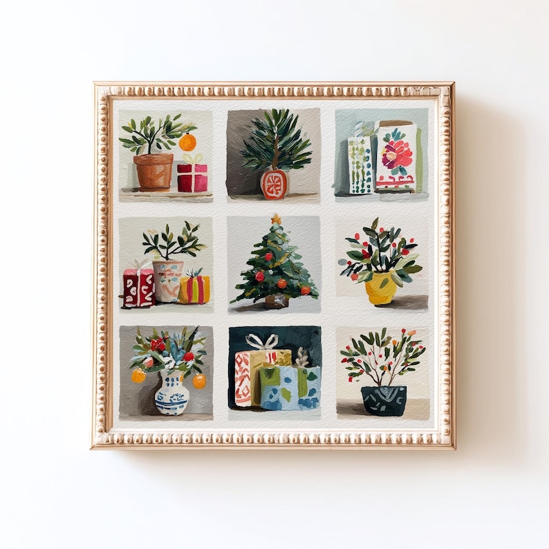 Mini Christmas Art Print Set | Holiday Plant & Gift Illustrations ...
