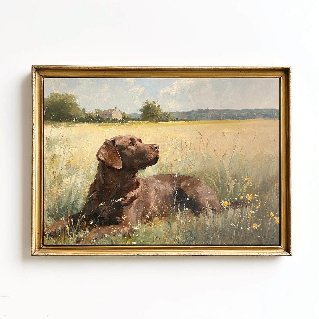 Vintage Chocolate Lab Art | Rustic Dog Wall Art | Farmhouse Labrador ...
