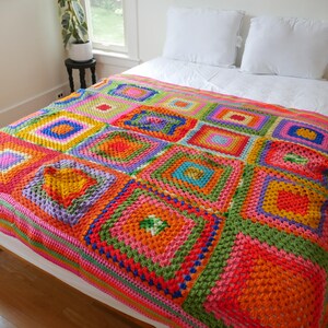 Bright Neon Afghan Granny Square Colorful Blanket Oversized Throw - Etsy
