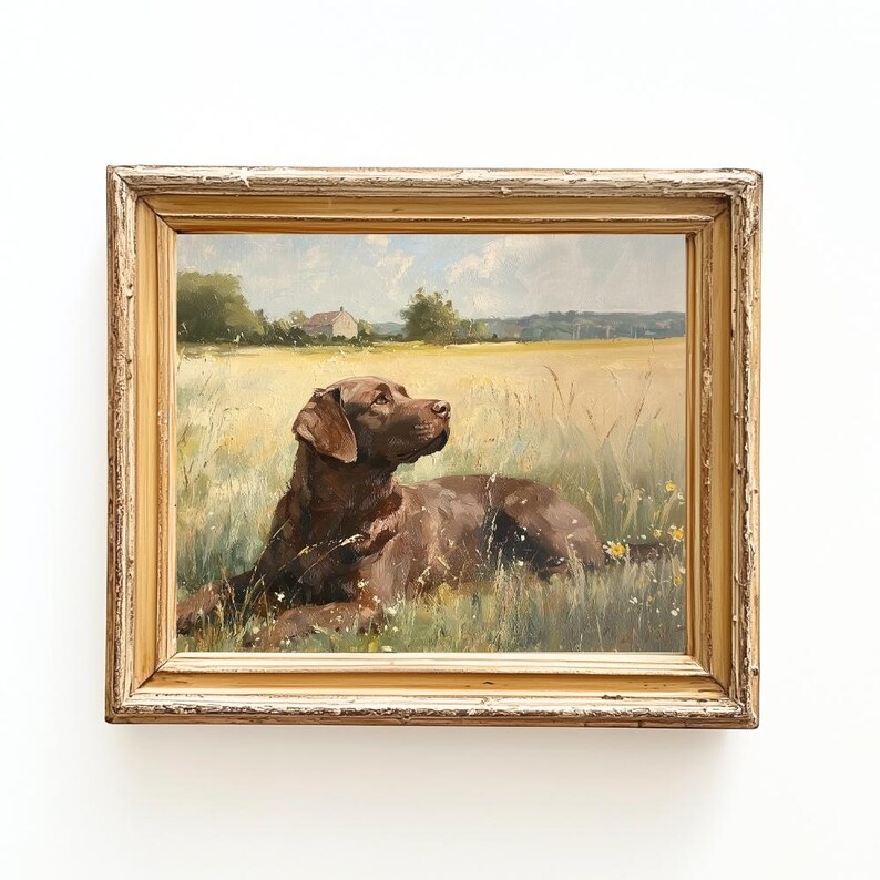 Vintage Chocolate Labrador Print: Rustic Farmhouse Dog Art (digital ...