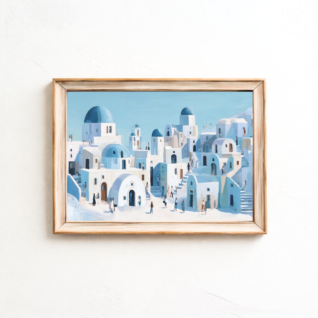 Santorini Blue Domes Wall Art – Greek Island Architecture Illustration ...