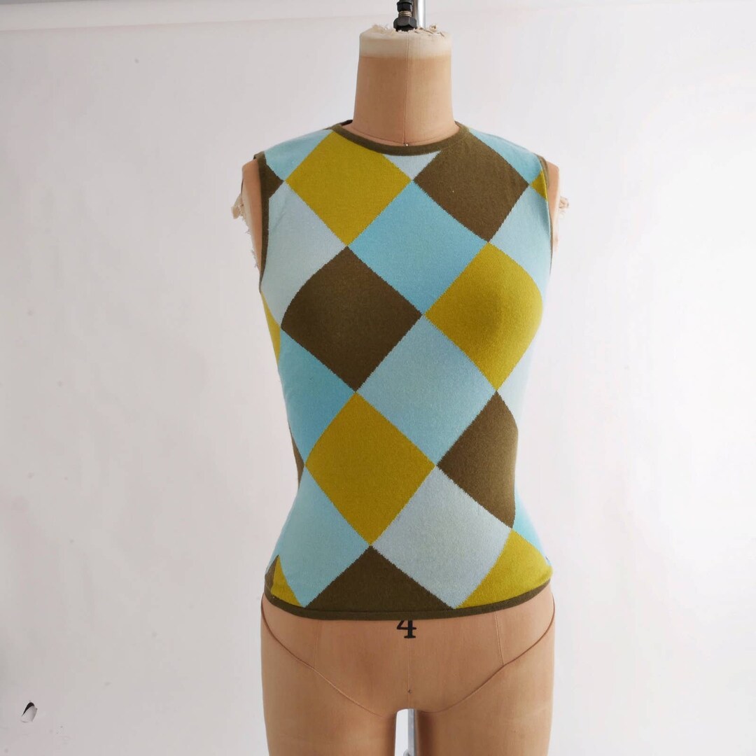 Celine Knit Top Vintage Celine Argyle Sleeveless Sweater - Etsy