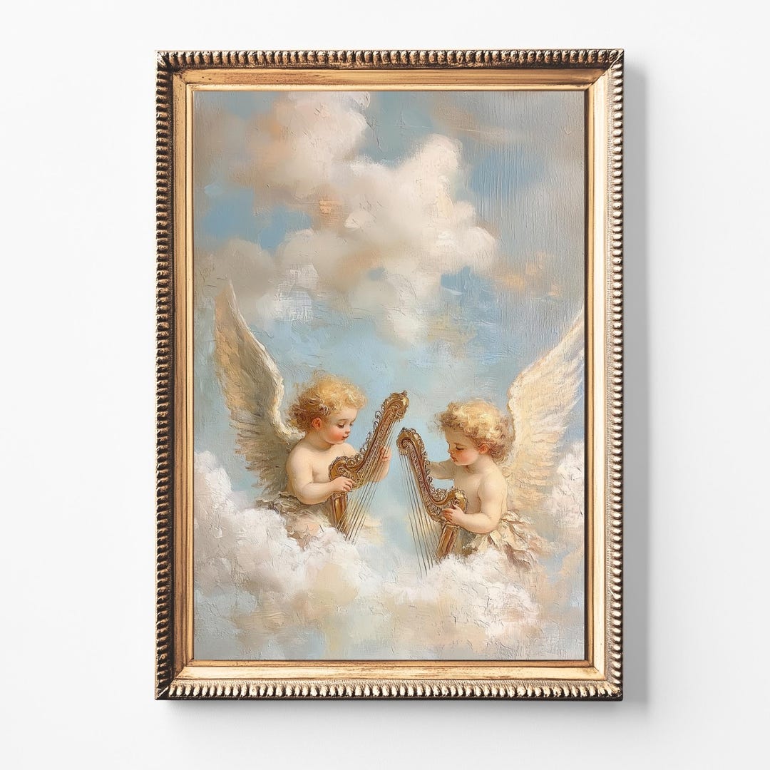Vintage Cherub Angel Art, Rococo Angel Painting, Baroque Print, French ...