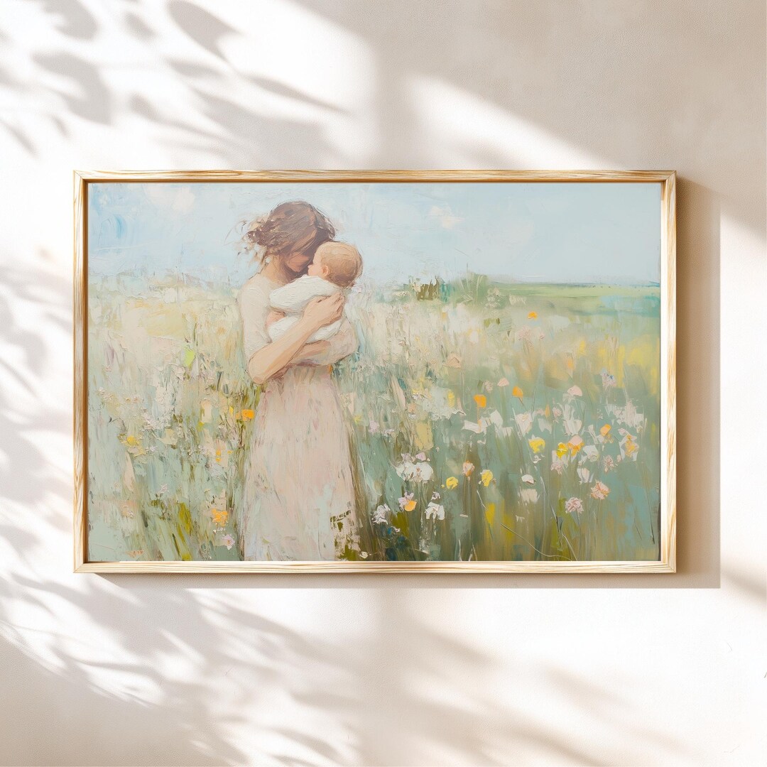 Mother and Child Wildflower Art: Cottagecore Nursery Decor (digital ...