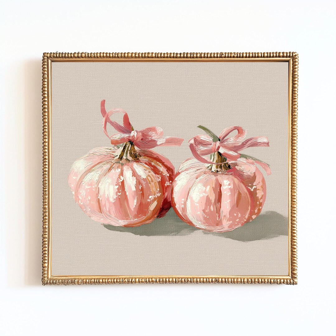 Pink Pumpkin Fall Art Print: Cottagecore Farmhouse Decor (digital ...