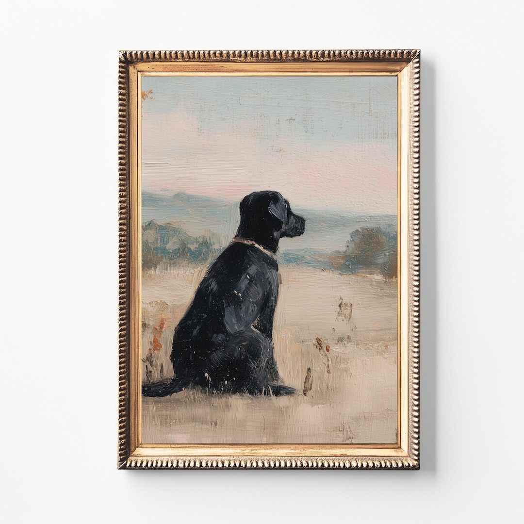Vintage Black Labrador Retriever Art Print: Rustic Cottagecore Decor ...