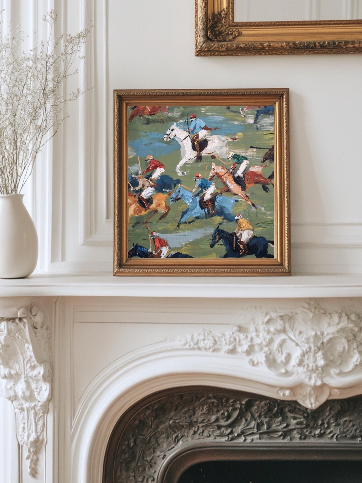 Vintage Polo Match Painting: Equestrian Country Club Art (digital ...