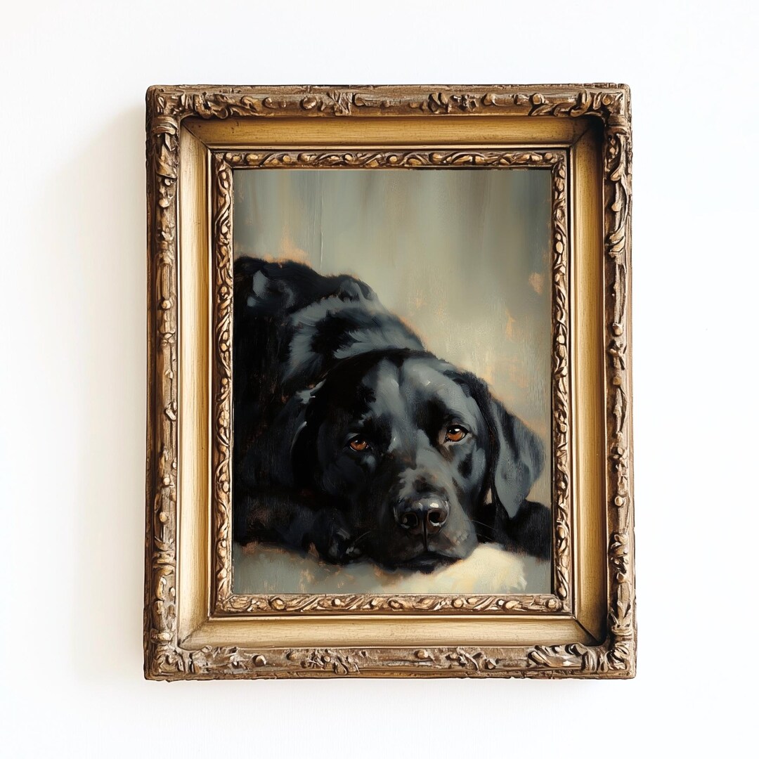 Vintage Black Labrador Retriever Painting - French Impressionist Dog ...