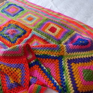 Bright Neon Afghan Granny Square Colorful Blanket Oversized Throw - Etsy