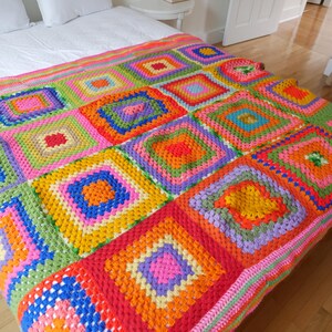 Bright Neon Afghan Granny Square Colorful Blanket Oversized Throw - Etsy