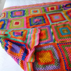 Bright Neon Afghan Granny Square Colorful Blanket Oversized Throw - Etsy