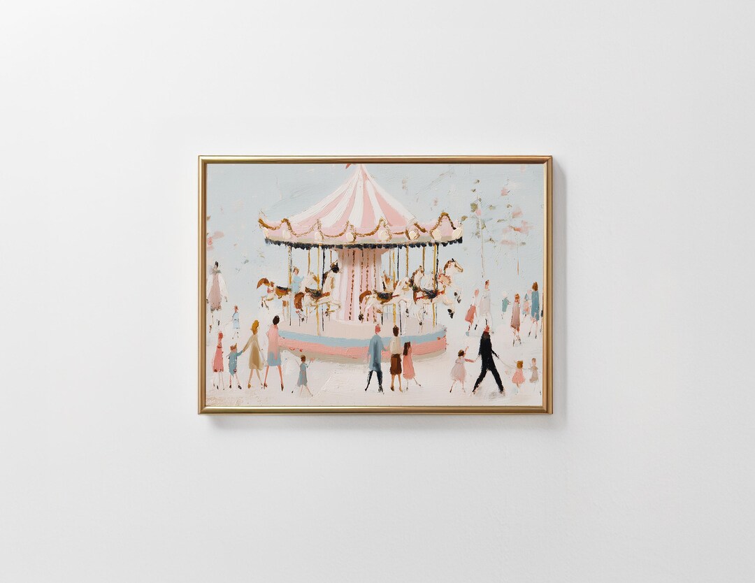 Vintage Carousel Wall Art – Pastel Merry-go-round Painting (digital ...