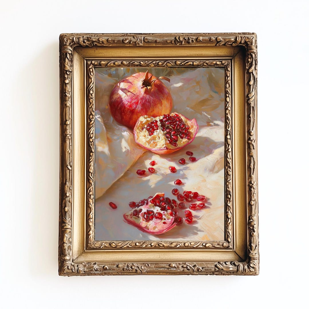 Pomegranate Still Life Print | Vintage Fruit Wall Art | Impressionist ...