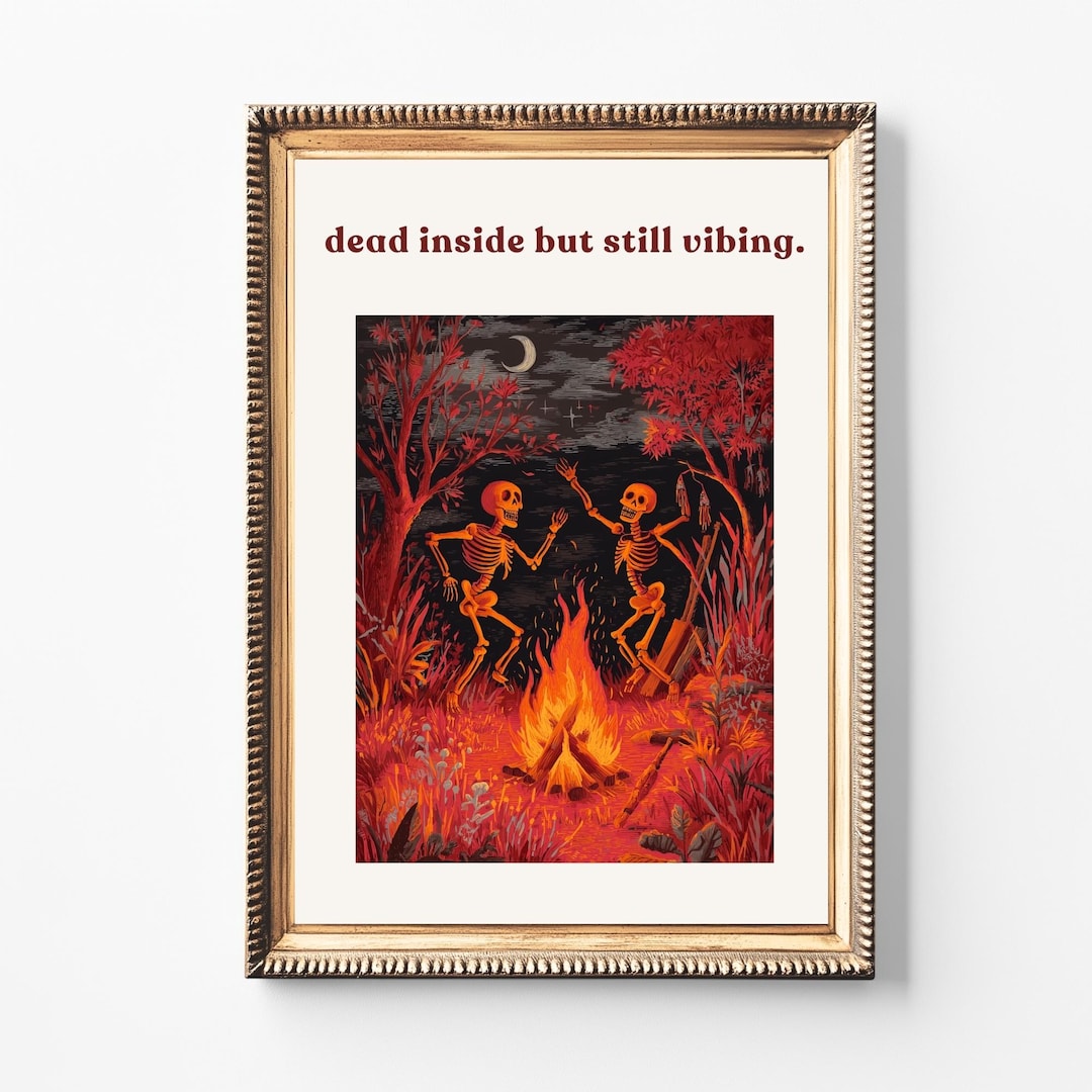 Dancing Skeletons Campfire Art Print | Funny Spooky Halloween (digital ...
