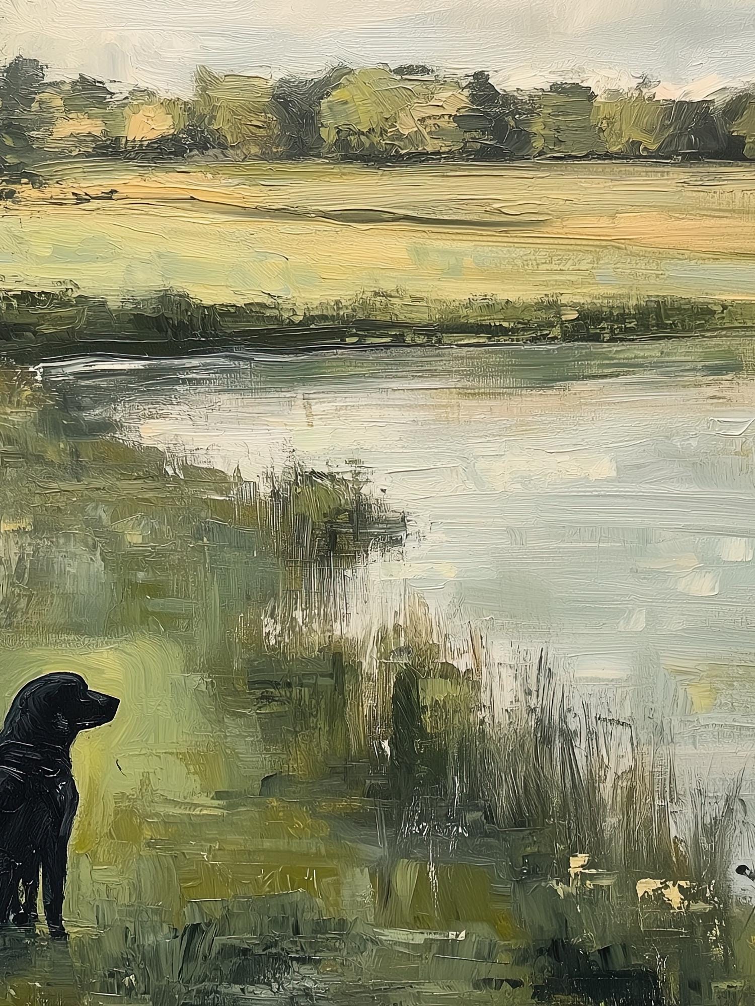 Vintage Black Labrador Pond Landscape Print: Rustic Cottagecore Wall ...