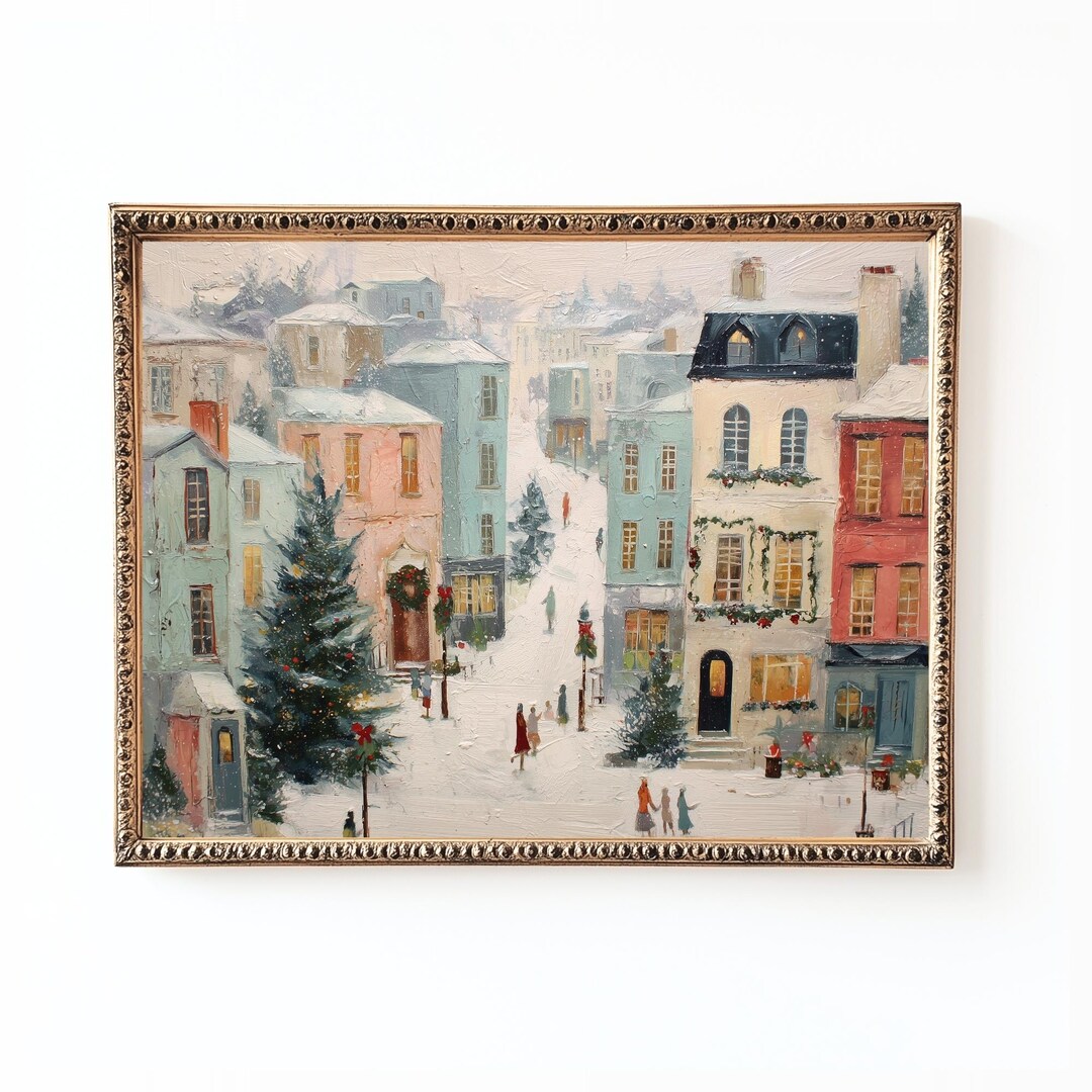 Christmas Village Painting | Vintage Holiday Street Scene (digital ...