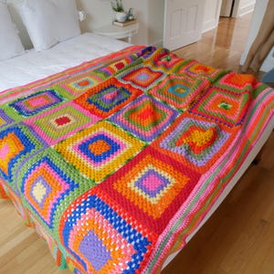 Bright Neon Afghan Granny Square Colorful Blanket Oversized Throw - Etsy