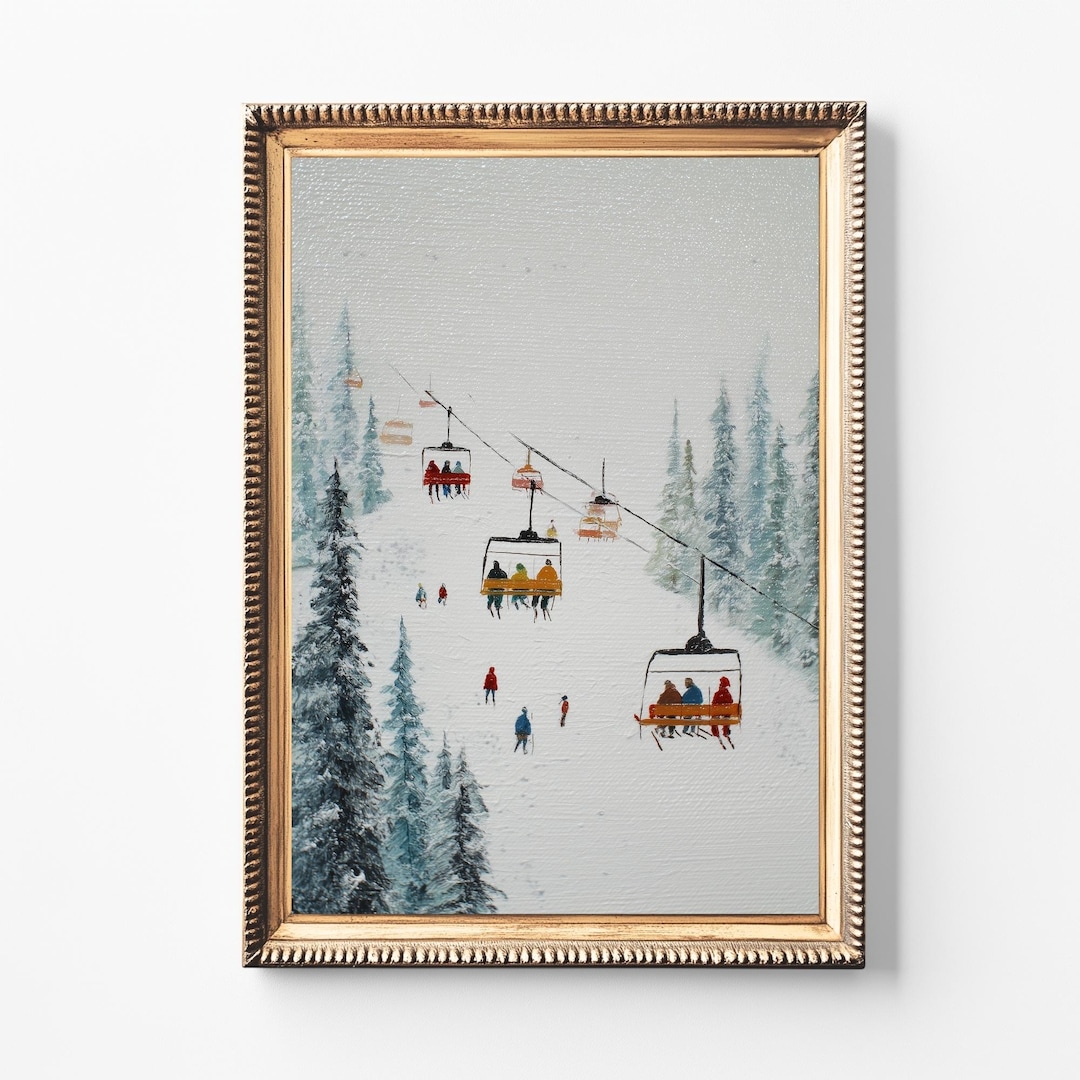 Ski Lift Winter Landscape Art Print | Cozy Cabin Decor (digital ...