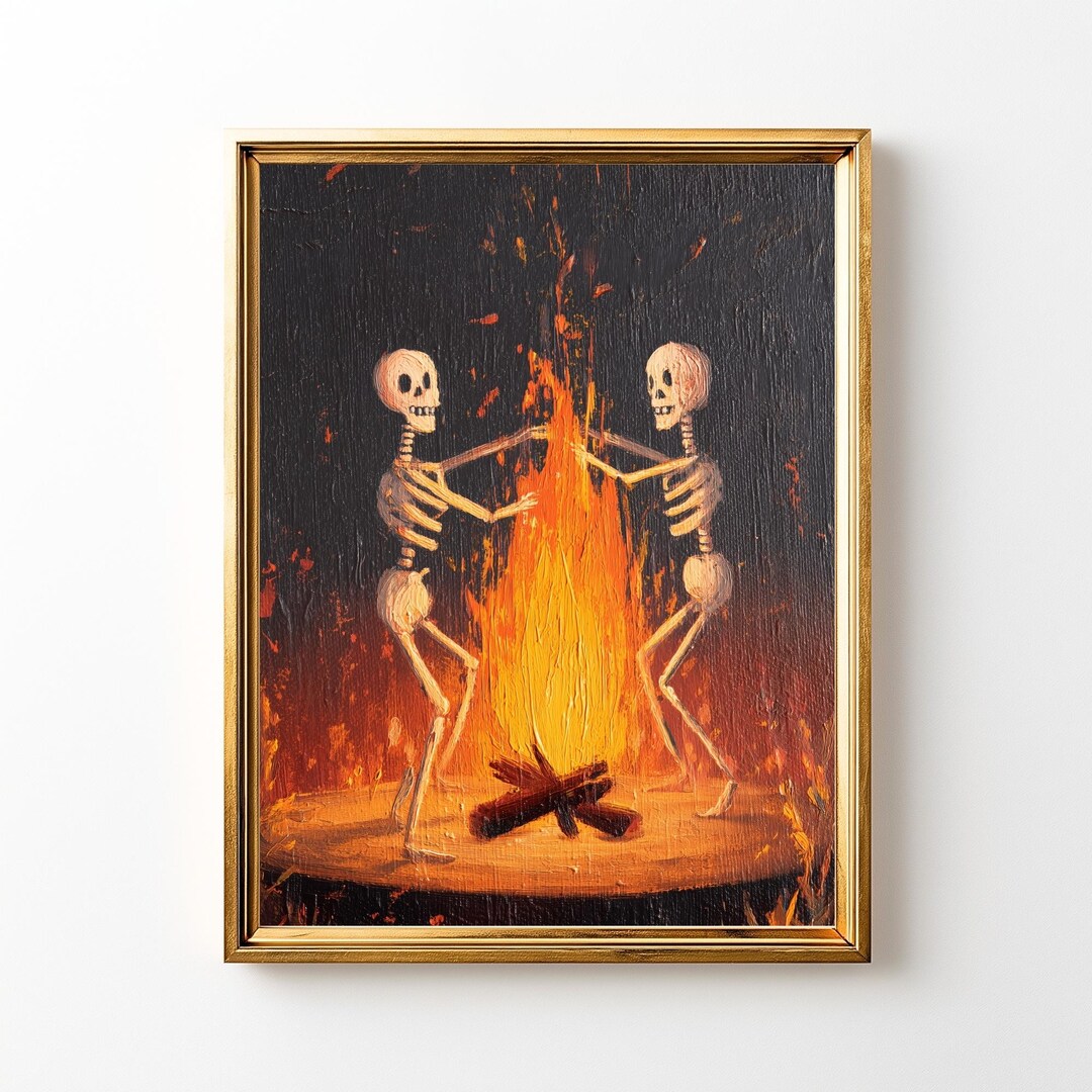 Dancing Skeletons by Fire Painting | Halloween Wall Art | Gothic Home ...