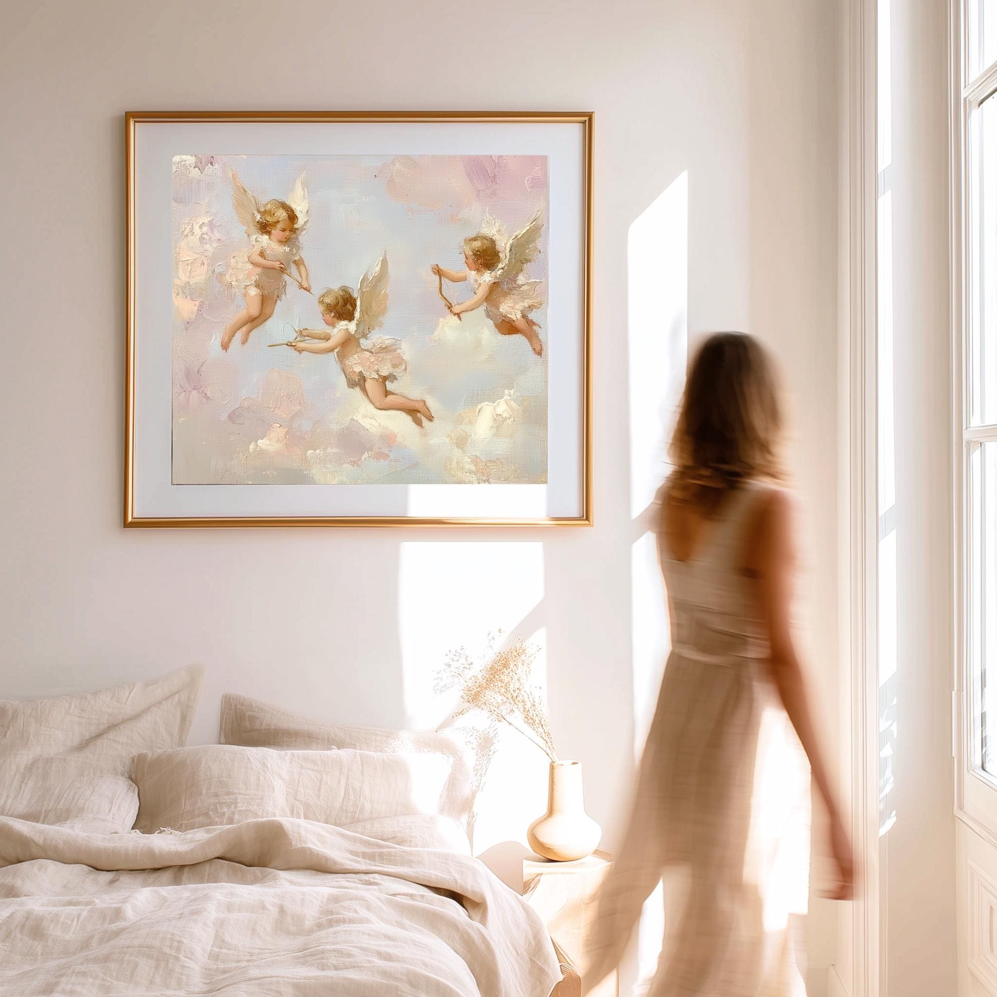 Cherub Angel Wall Art | Pastel Cupid Painting | Romantic Heaven Decor ...