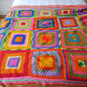 Bright Neon Afghan Granny Square Colorful Blanket Oversized Throw - Etsy