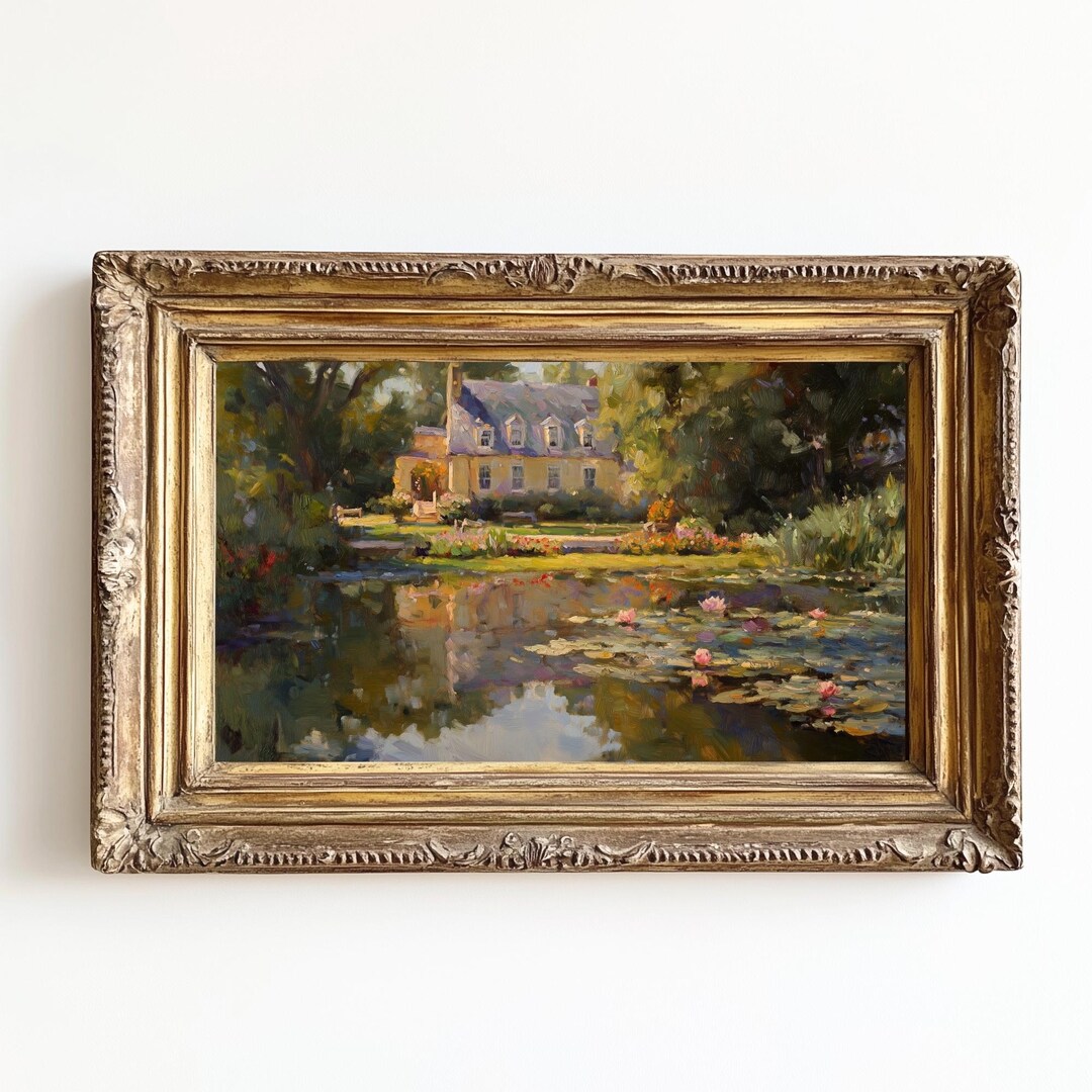 Monet Style Wall Art | Lily Pond Cottage Floral Garden Vintage Painting ...
