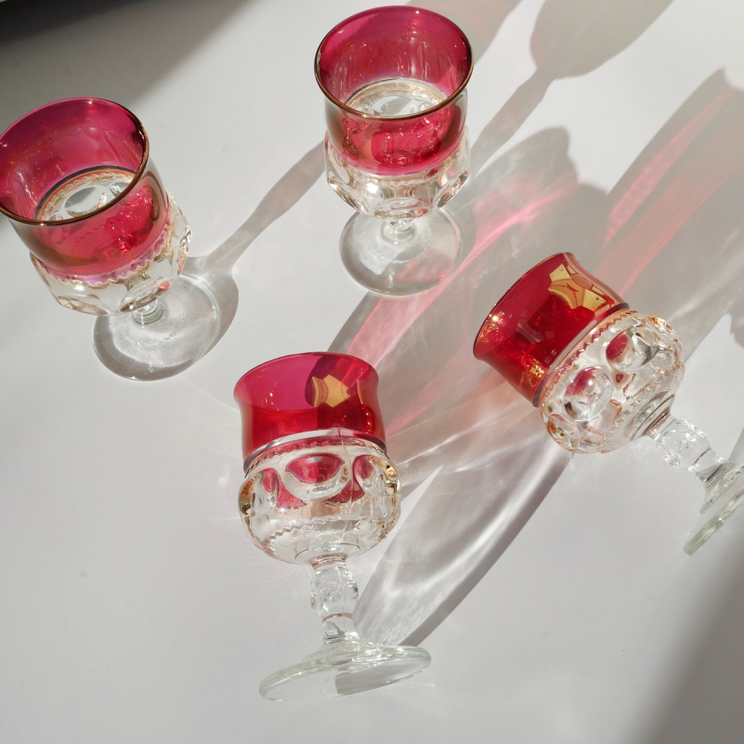 Vintage Ruby Red Cocktail Glasses Flashed Glass Tiffin, Kings Crown Set ...