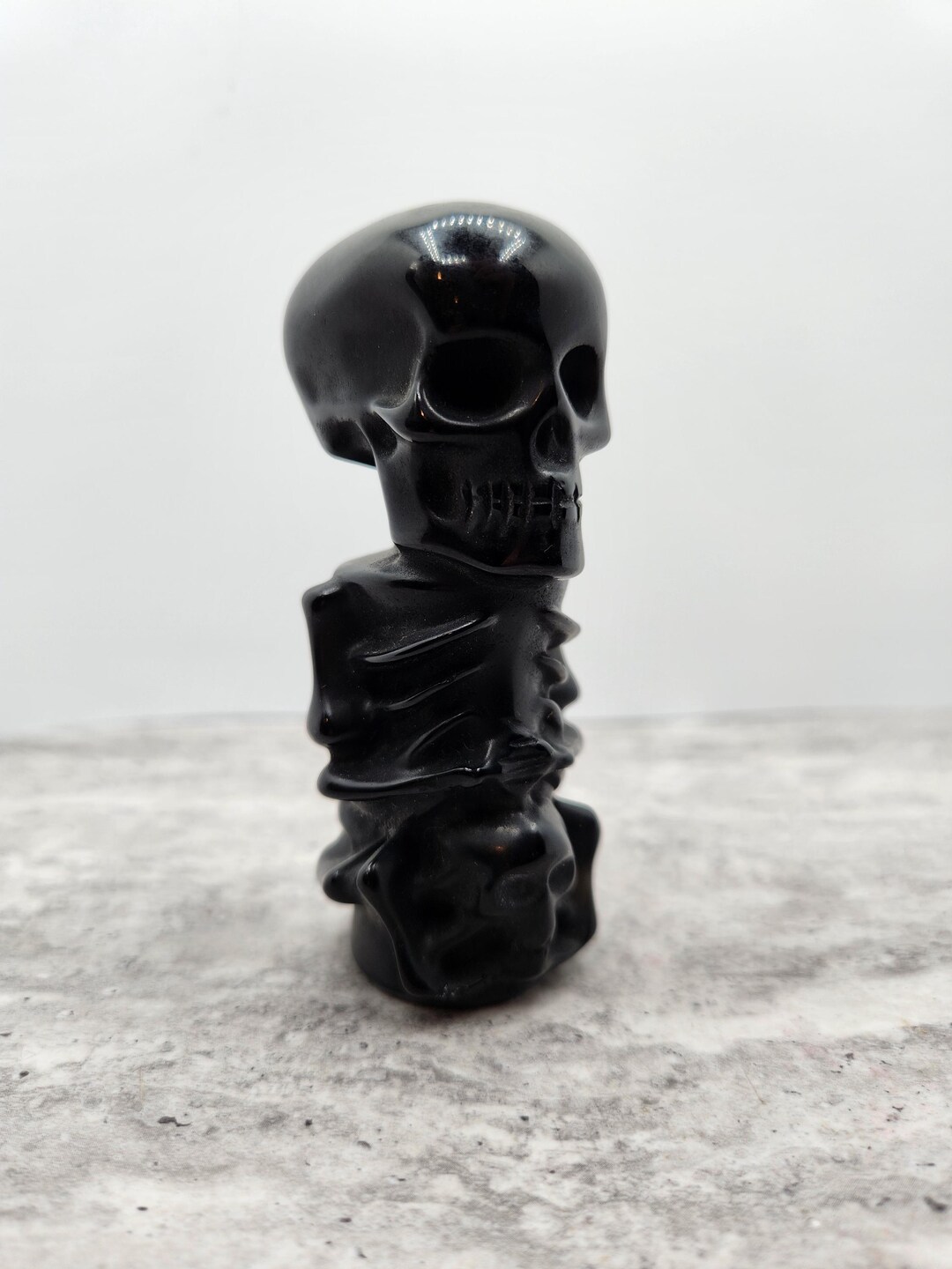 Black Obsidian Skeleton Sitting on Skull Crystal Carving - Etsy