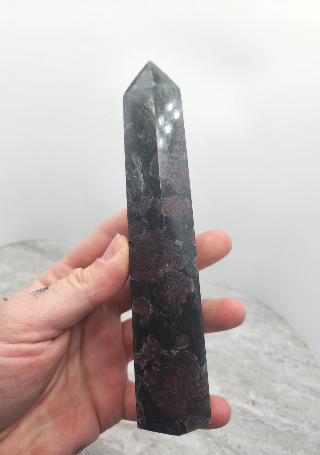 Garnet With Astrophyllite Fireworks Stone Quartz Natural Crystal Tower ...