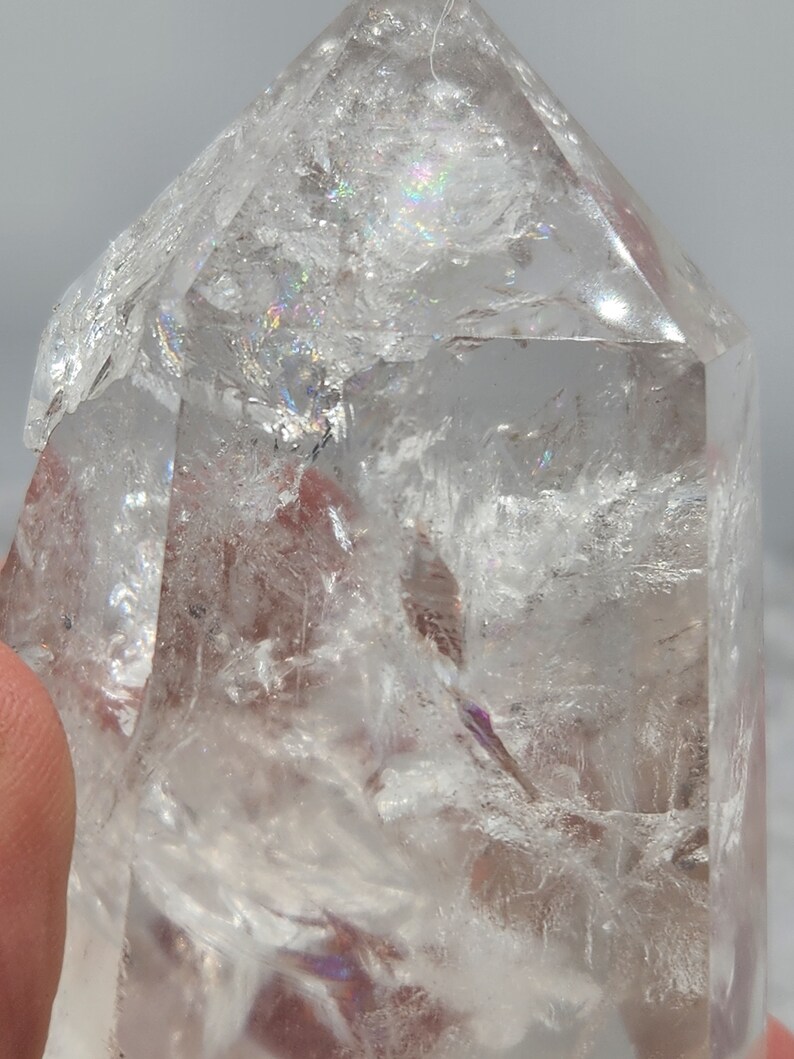 Short and Chunky Clear Quartz Tower With Many Rainbow Inclusions ...