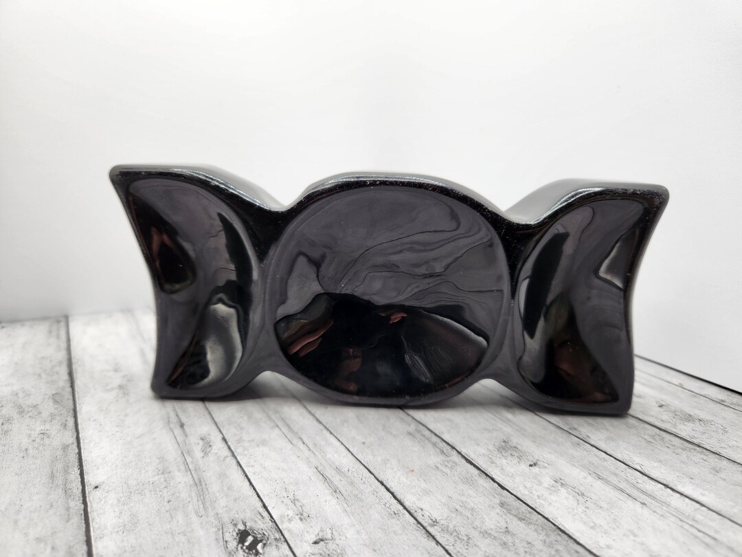 Large Black Obsidian Triple Moon Natural Crystal Carved Bowl - Jewelry ...