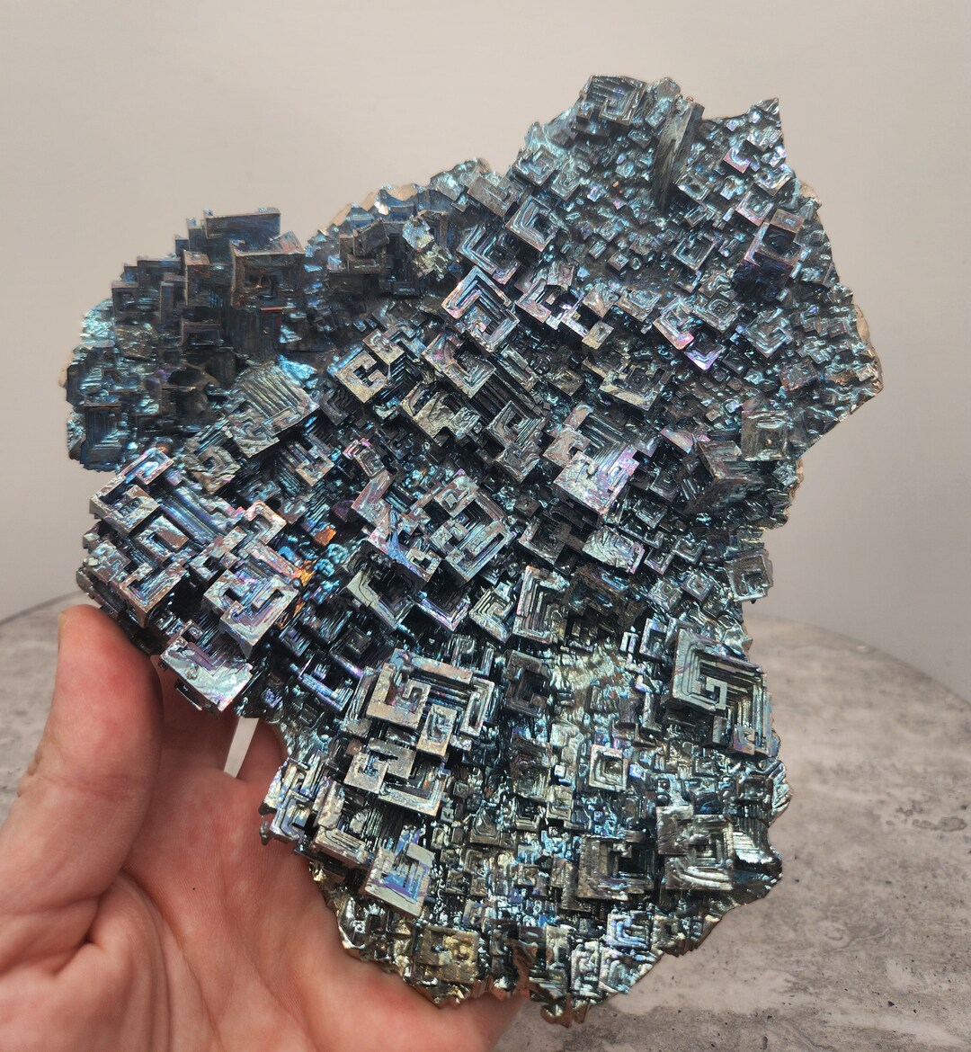 Large Blue Colored Bismuth Metal Display Specimen With Black Stand ...